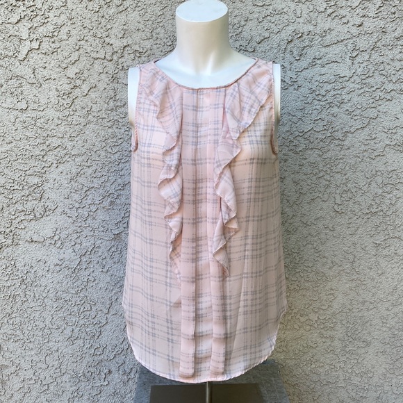 Elle | Tops | Elle Kohls Cascade Ruffle Pink And Gray Plaid Checkered ...